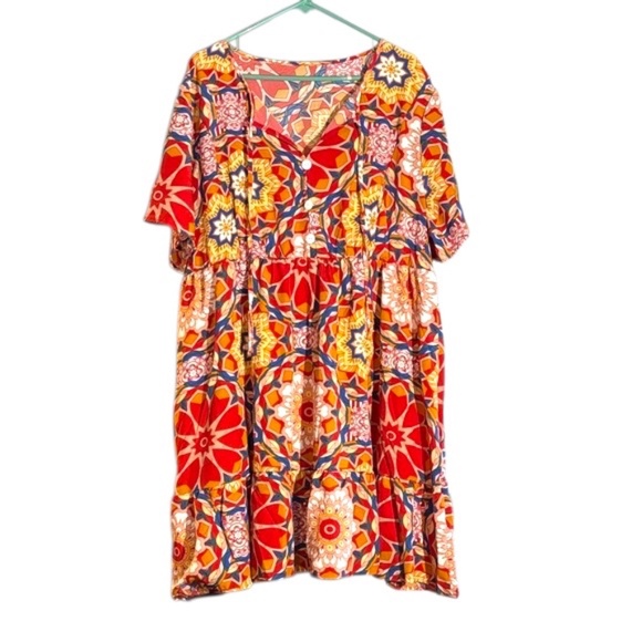 Temu | Dresses | Nwotvibrant Red And Blue Geometric Mini Dress | Poshmark